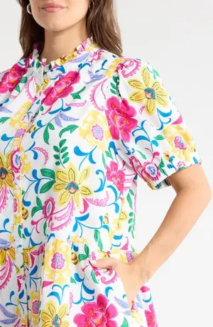 SUGARLIPS Tropical Print Cotton Shift Minidress