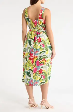 SUGARLIPS Tropical Faux Wrap Midi Dress