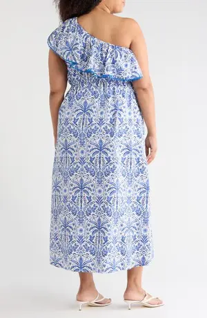 SUGARLIPS Romina One-shoulder Tropical Print Midi Dress