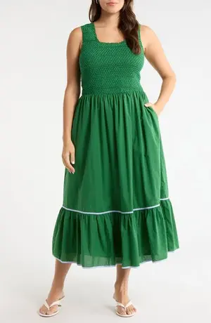 SUGARLIPS Sleeveless Smocked Midi Dress - Emerald