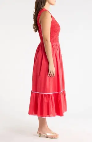 SUGARLIPS Sleeveless Smocked Midi Dress - Red