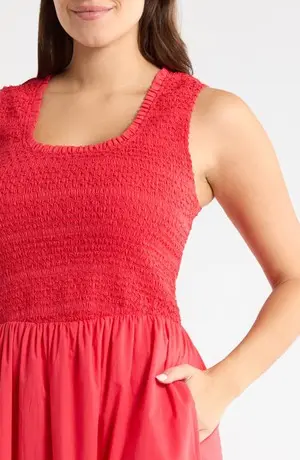 SUGARLIPS Sleeveless Smocked Midi Dress - Red