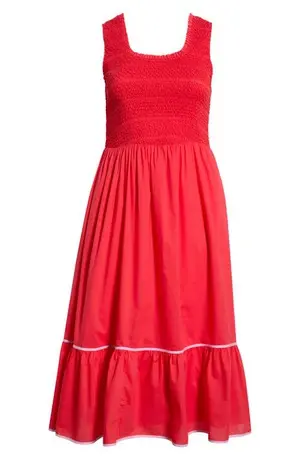 SUGARLIPS Sleeveless Smocked Midi Dress - Red