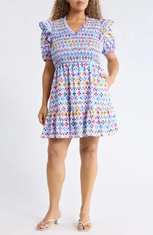 SUGARLIPS Kessa Geo Leopard Smocked Mini Dress