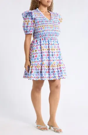 SUGARLIPS Kessa Geo Leopard Smocked Mini Dress
