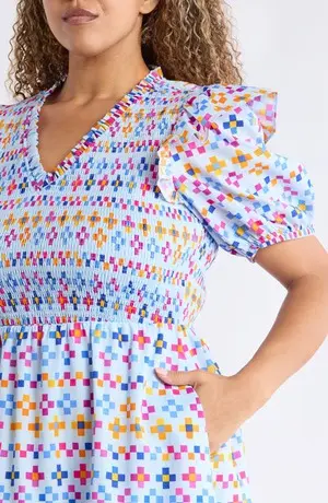 SUGARLIPS Kessa Geo Leopard Smocked Mini Dress