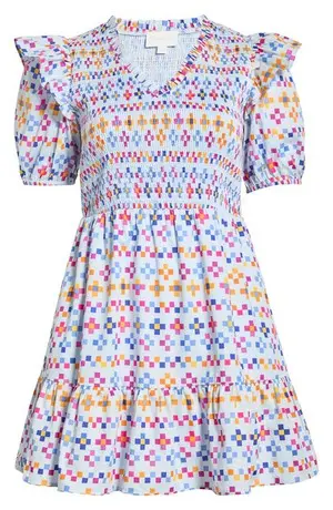 SUGARLIPS Kessa Geo Leopard Smocked Mini Dress