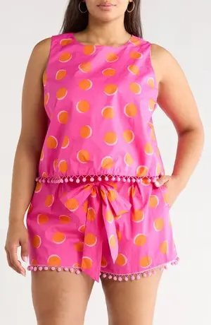 SUGARLIPS Rosy Dot Pom Sleeveless Top - Fuchsia