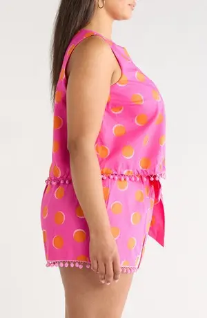 SUGARLIPS Rosy Dot Pom Sleeveless Top