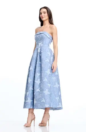 Dress The Population Mika Strapless A-line Floral Jacquard Midi Dress