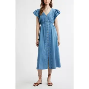 Treasure & Bond Button Front Chambray Midi Dress - Light Blue Wash