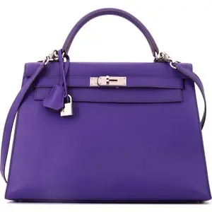 Hermès Kelly Handbag Purple Epsom With Palladium Hardware 32 - Crocus