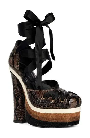AZALEA WANG Ankle Tie Platform Pumps - Brown Multi
