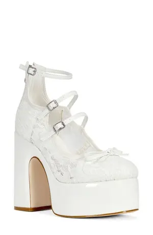 AZALEA WANG Sprout Platform Ankle Strap Pump - White