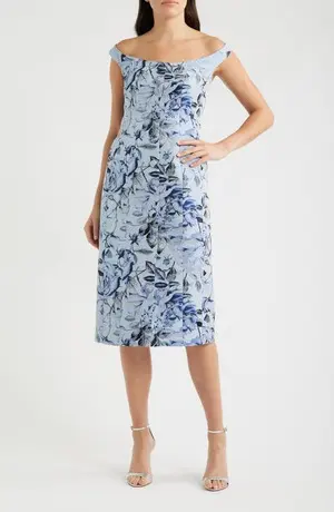 MILLY Mel Floral Jacquard Off-the-shoulder Dress - Blue/navy