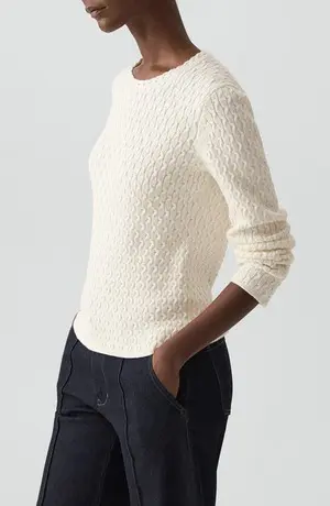 Theory Cable Stitch Organic Cotton Sweater - Ivory
