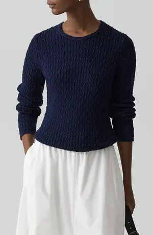 Theory Cable Stitch Organic Cotton Sweater - Navy