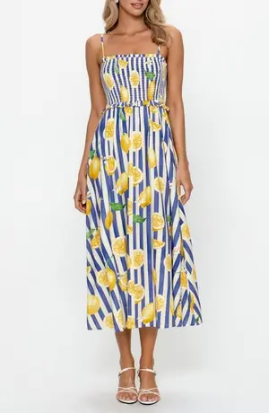 PS BY CUPSHE Smocked Sleeveless Midi Dress - Blue