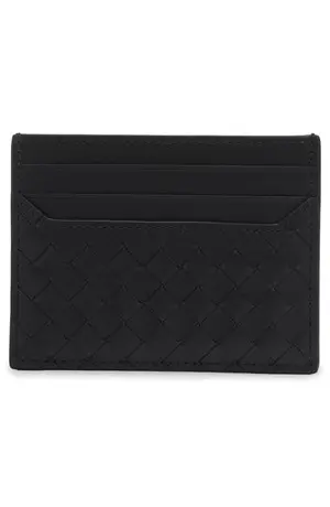 Bottega Veneta Intrecciato Piccolo Leather Card Holder - 8073 Black/thunder