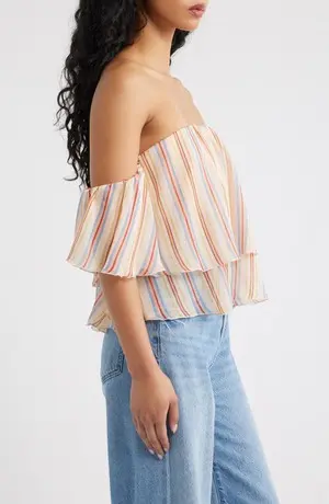 Mango Off The Shoulder Stripe Top