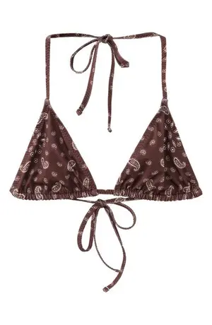 Mango Paisley Triangle Bikini Top - Brown