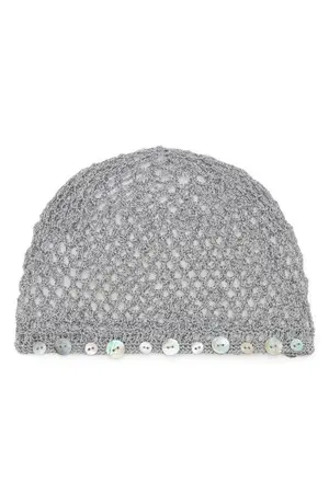 Mango Button Trim Open Stitch Hat - Grey