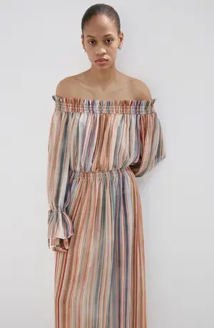 Mango Off-the-shoulder Striped Maxi Dress