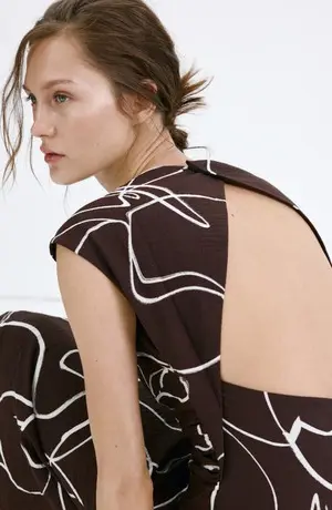Mango Print Ruched Midi Dress