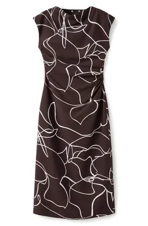 Mango Print Ruched Midi Dress
