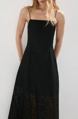 Mango Cutwork Embroidery Midi Dress