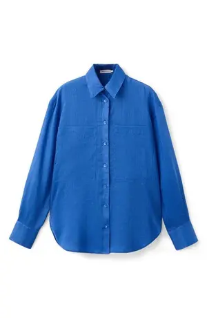 Mango Ramie Button-up Shirt - Blue