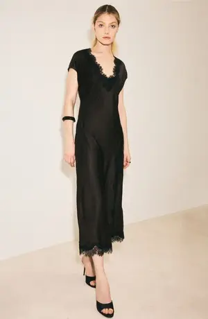 Mango Lace Trim Satin Maxi Dress