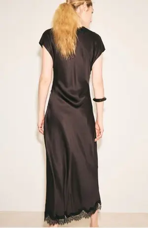 Mango Lace Trim Satin Maxi Dress