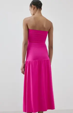 Mango Strapless Drop Waist Midi Dress