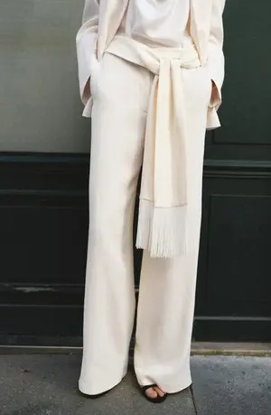 Mango Belted Straight Leg Tailored Pants