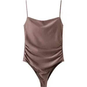 Mango Ruched Rhinestone One-piece Swimsuit - Medium Brown