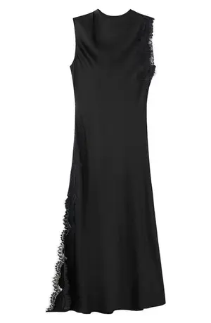 Mango Sleeveless Satin Maxi Dress With Lace Trim