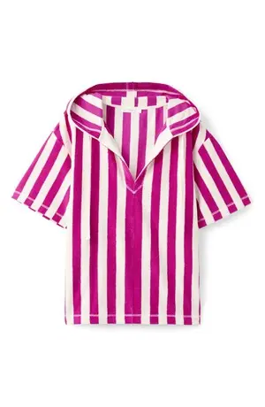 Mango Striped Hooded Cotton Blend Pajama Shirt - Fuchsia