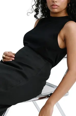 Mango Linen Midi Skirt - Black