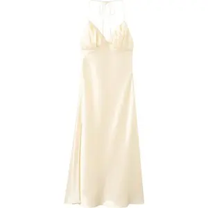 Mango Satin Halter Neck Slip Dress - Ecru