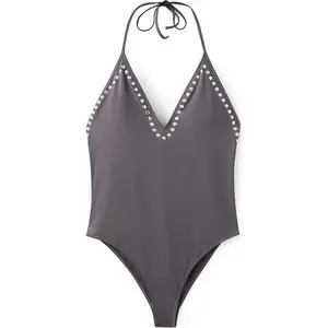 Mango Studded Halter One-piece Swimsuit - Grey
