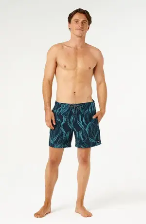 Rip Curl Volley Swim Trunks With Tropical Print - Navy