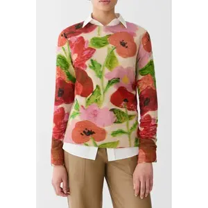 Lafayette 148 New York Blossom Print Cashmere Crewneck Sweater