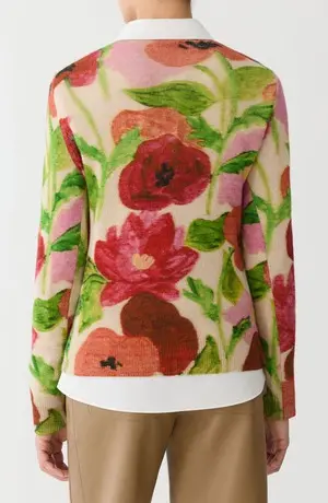Lafayette 148 New York Blossom Print Cashmere Crewneck Sweater