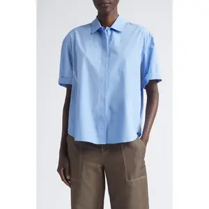 Lafayette 148 New York Organic Cotton Poplin Swing Shirt - Blue Hydrangea