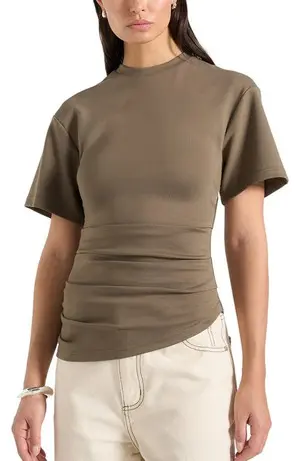Manière De Voir Asymmetrical Ruched Cotton T-shirt - Olive