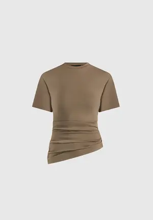 Manière De Voir Asymmetrical Ruched Cotton T-shirt - Olive