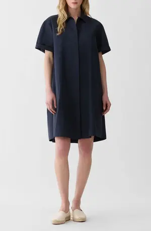 Lafayette 148 New York Pleated Organic Cotton Poplin Shirtdress - Ink