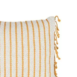 FORESIDE HOME AND GARDEN Handwoven Ochre Striped Filled Throw Pillow
