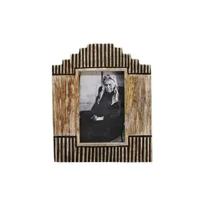 FORESIDE HOME AND GARDEN 4x6 Monty Stepped Carved Natural Mango Wood Photo Picture Frame W/ Glass Pane - Brown